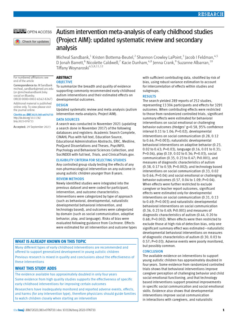 Autism Intervention Meta-Analysis of Early Childhood Studies - Project AIM - Updated Systematic ...