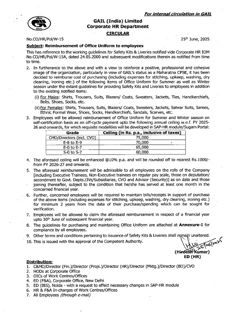 Circular Office Uniform 25.06.2025 | PDF