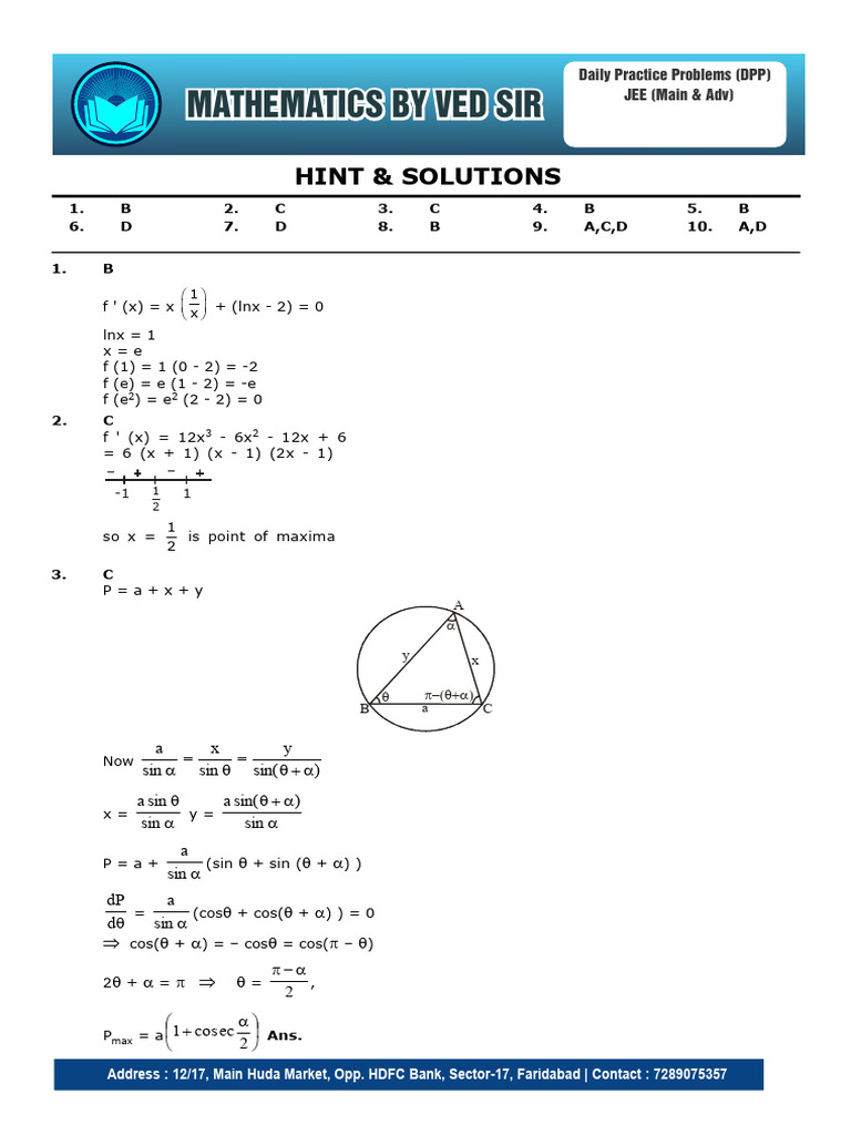 Hints & Sol. DPP-1 To 4 Maxima-Minima | PDF | Chess Theory | Chess