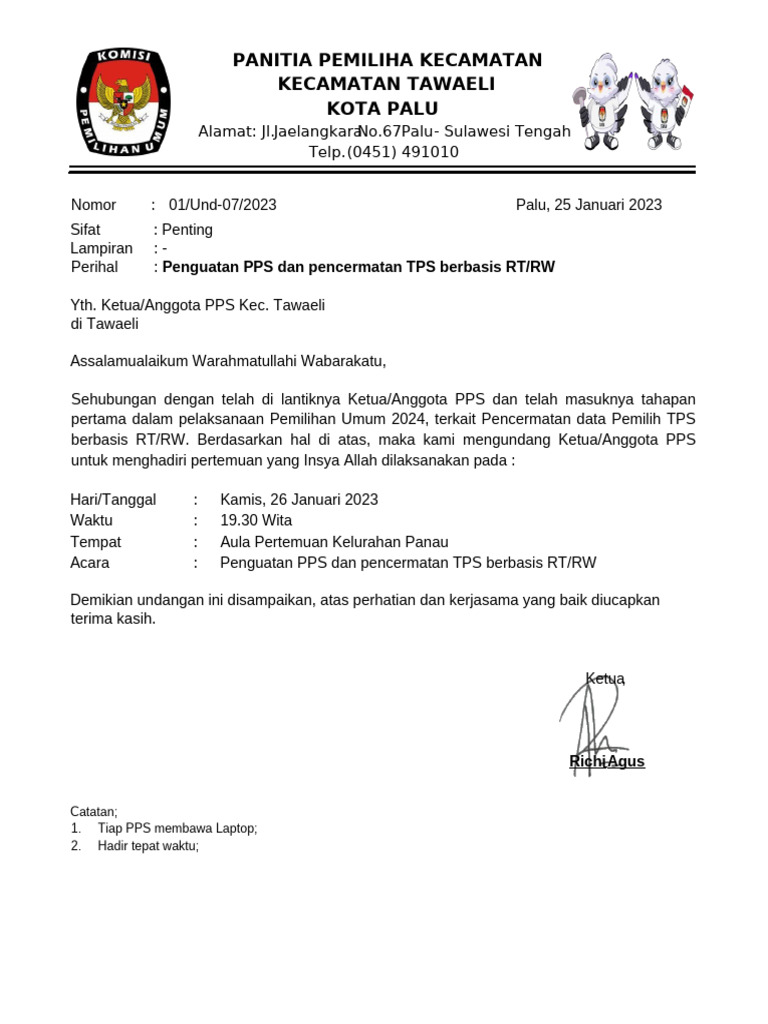 Kecamatan Tawaeli Panitia Pemiliha Kecamatan: (0451) 491010 Telp ...