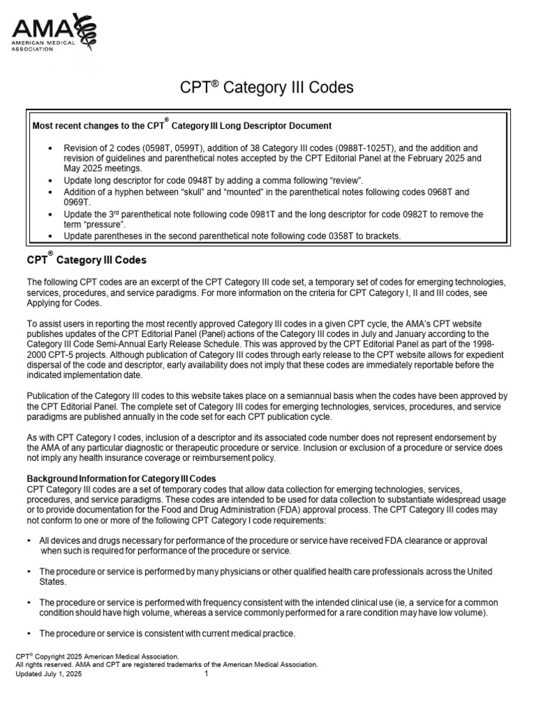 CPT Category3 Codes Long Descriptors | PDF | American Medical ...