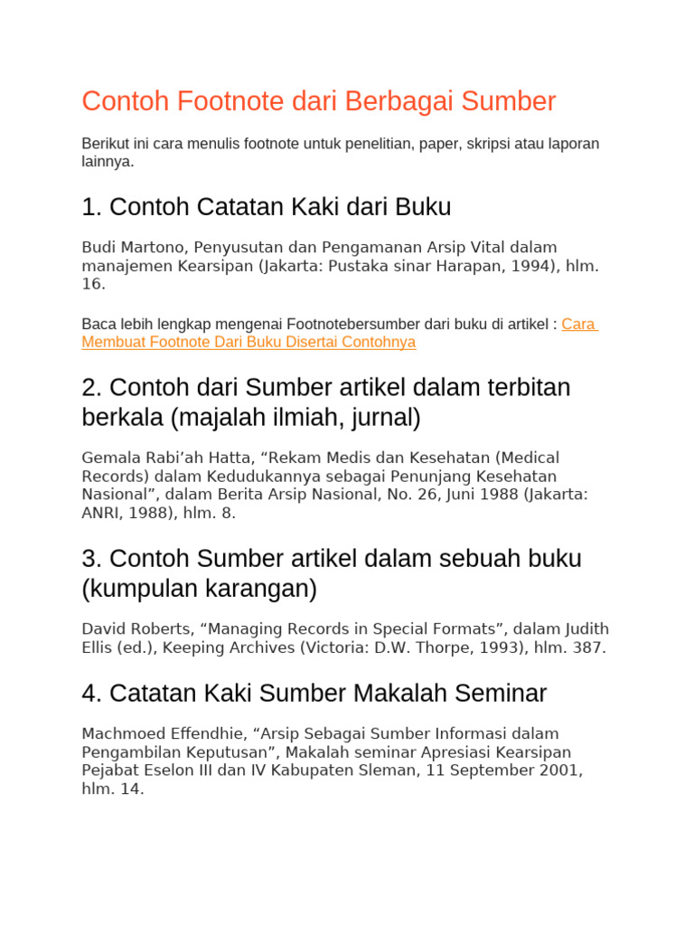 Contoh Footnote Dari Berbagai Sumber | PDF