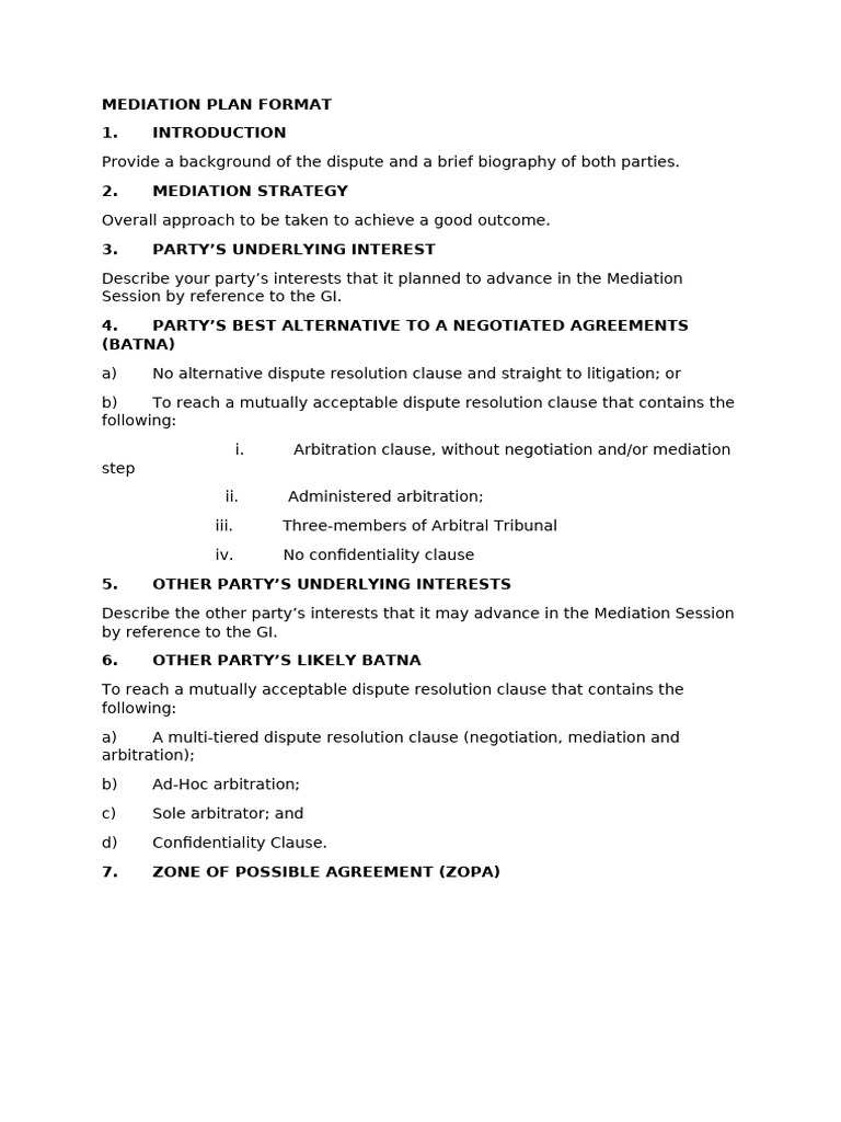 Mediation Plan Sample Format | PDF