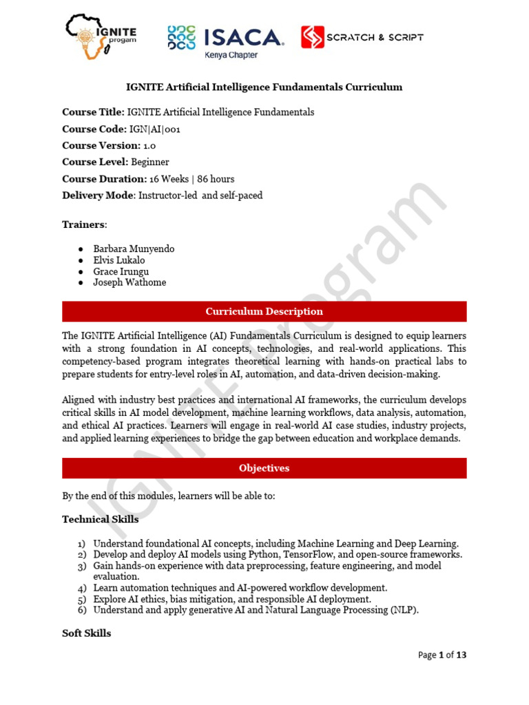IGNITE Artificial Intelligence Fundamentals Curriculum - Final | PDF ...