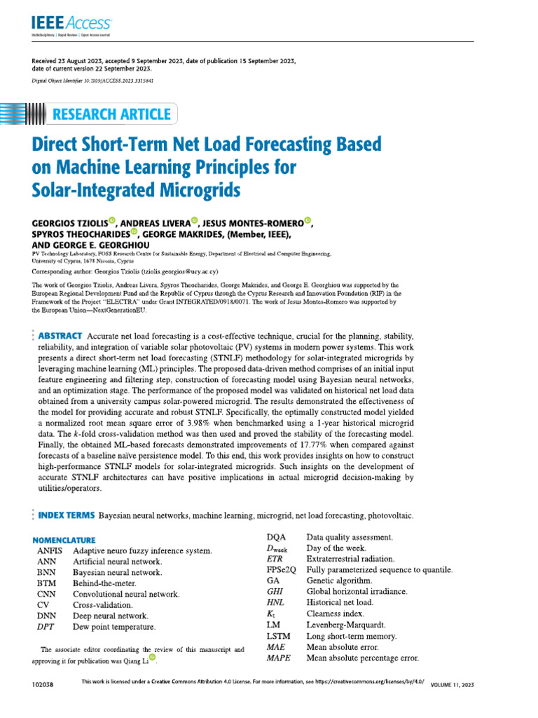 Direct Short Term Net Load Forecasting Based On ML Principles For Integrated Microgrids | PDF