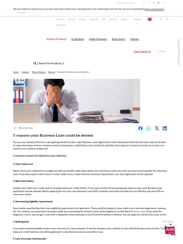 Know 5 Important Reasons For Business Loan Rejection - Axis Bank | PDF ...