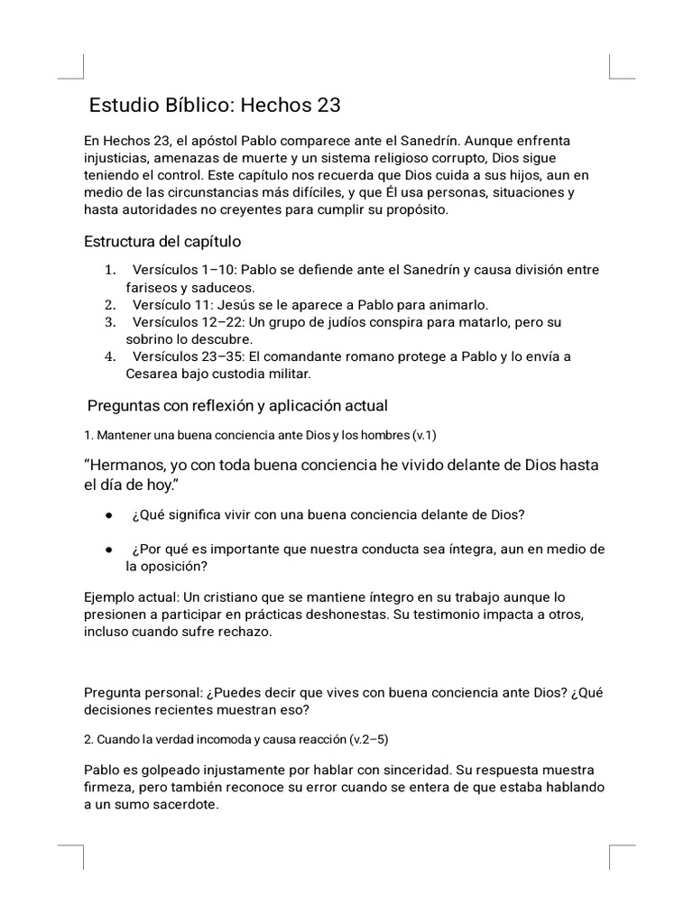 Estudio Bíblico: Hechos 23: Estructura Del Capítulo | PDF | Pablo el ...