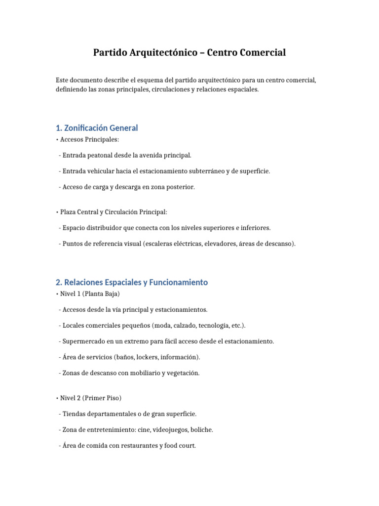 Partido Arquitectonico Centro Comercial | PDF
