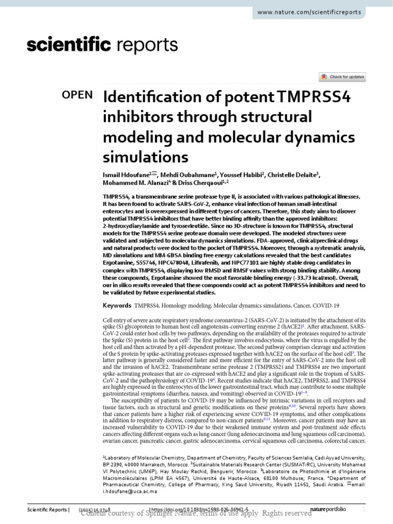 Identification of Potent TMPRSS4 Inhibitors Throug | PDF | Docking ...