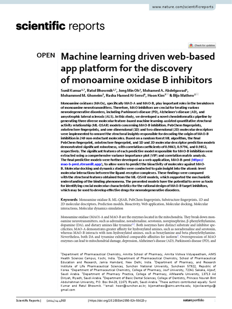 Machine Learning for MAO-B Inhibitor Discovery | PDF | Quantitative ...
