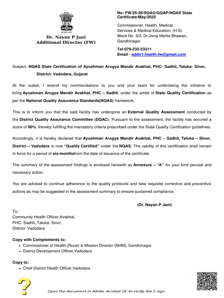 NQAS Certification for Ayushman Arogya Mandir | PDF | Health Care