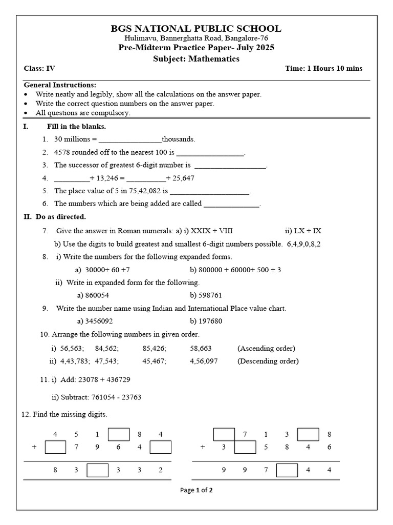 ASSIGNMENT GradeIVPre-MidtermMathsPracticepaper2025 20250720113420 | PDF | Chess Openings ...