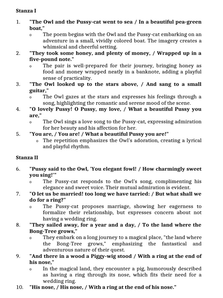 Summary - Owl and Pussy-Cat | PDF