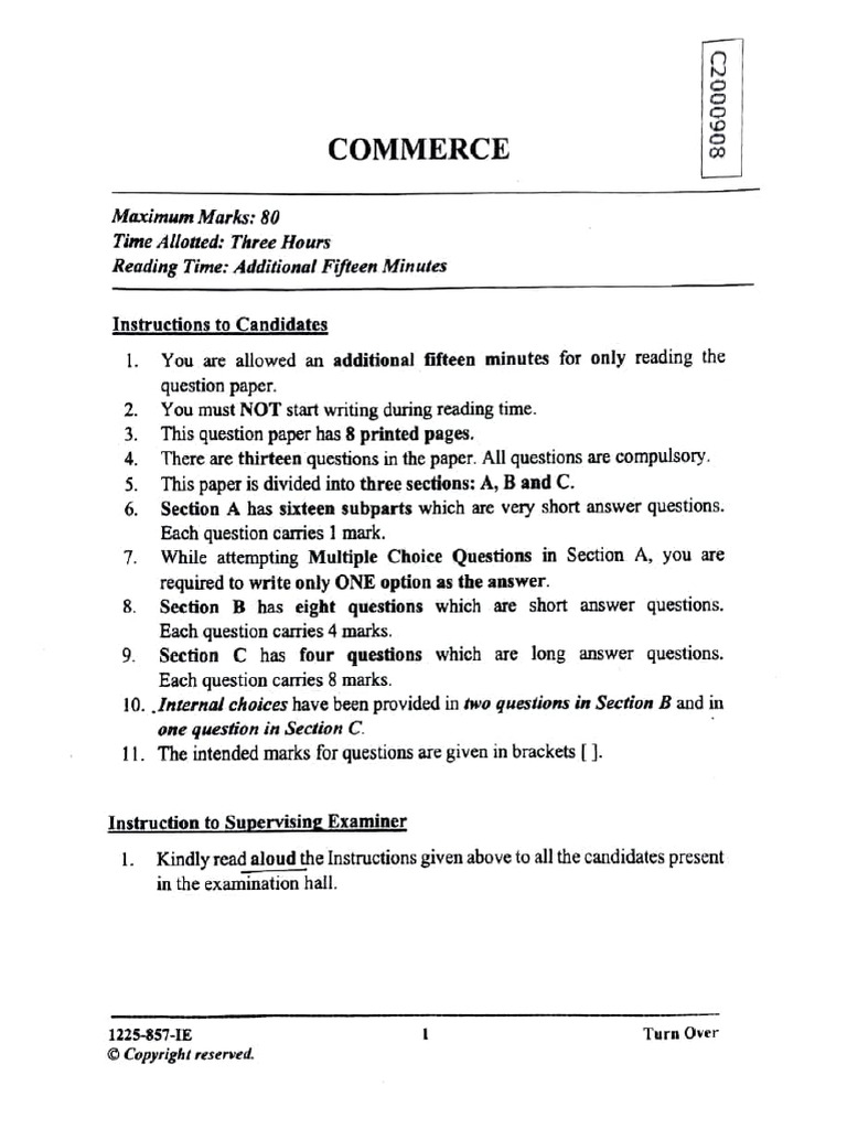 Commerce Examination Paper Overview | PDF | Reason | Gross Domestic Product