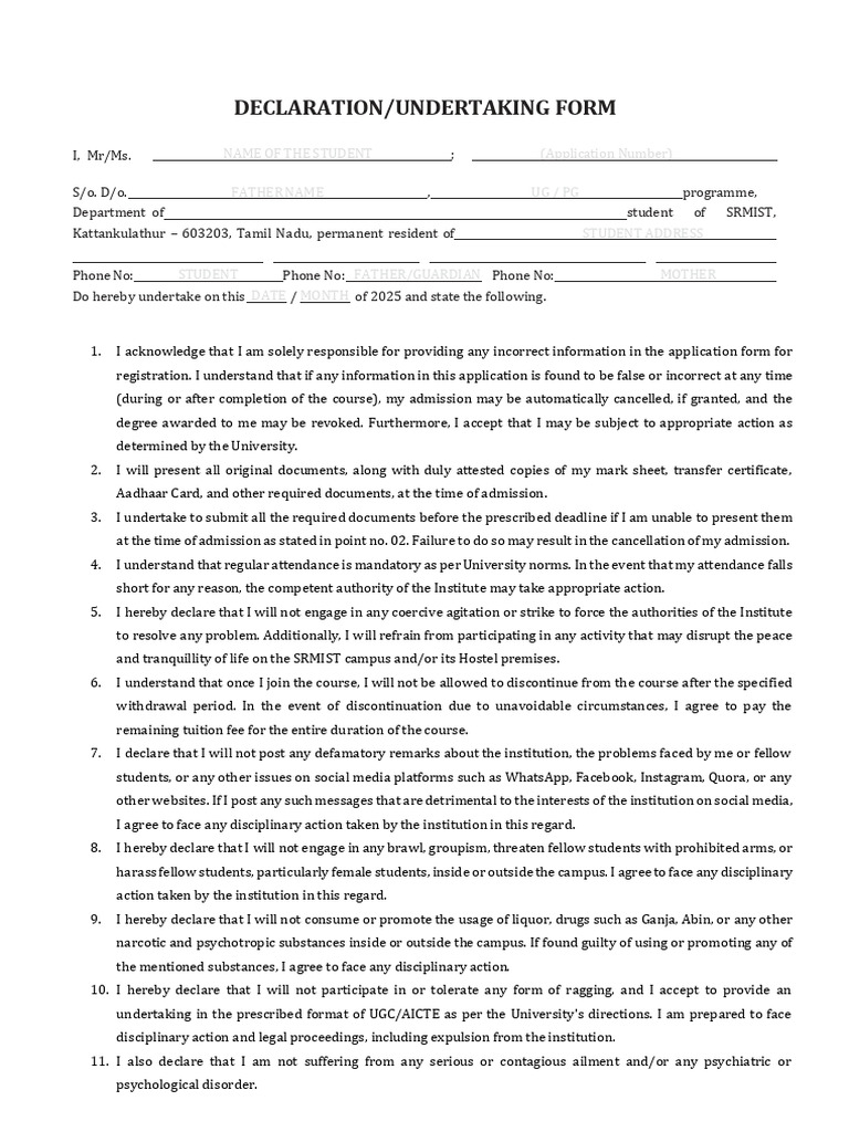 Attachment 9 - Declaration & Undertaking Form | PDF | Justice | Crime ...