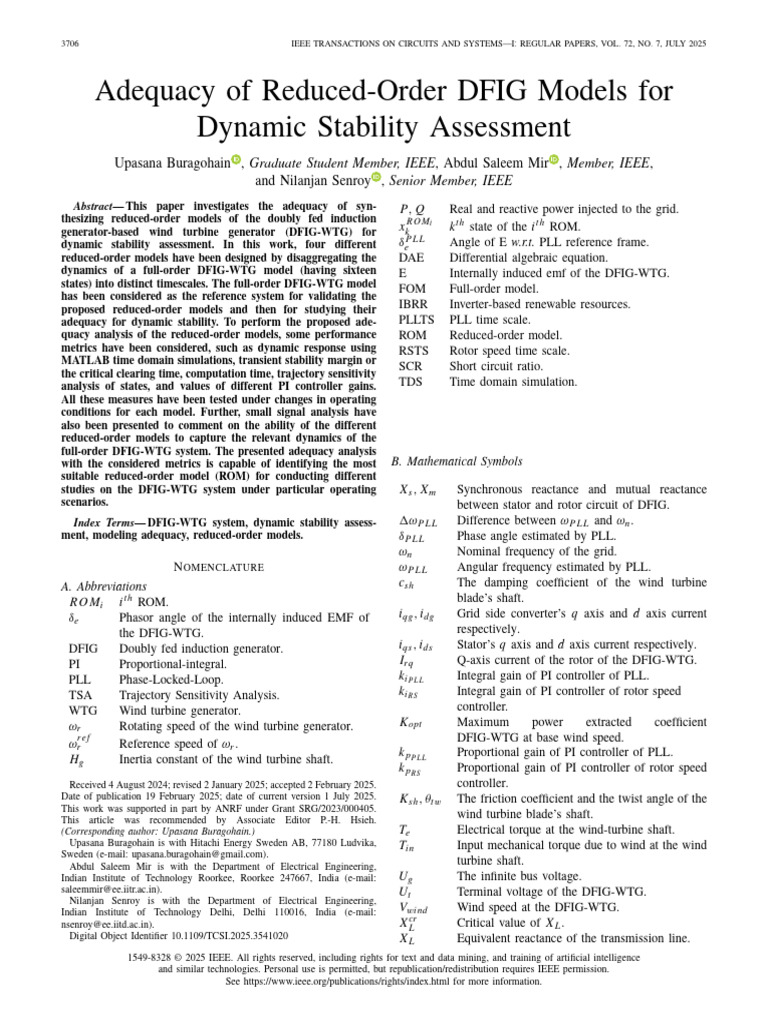 Adequacy of Reduced-Order DFIG Models For | PDF | Electricity ...