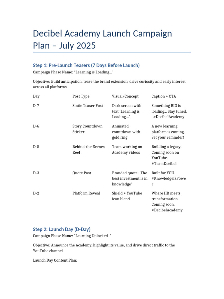 Decibel Academy Launch Campaign July 2025 | PDF | You Tube