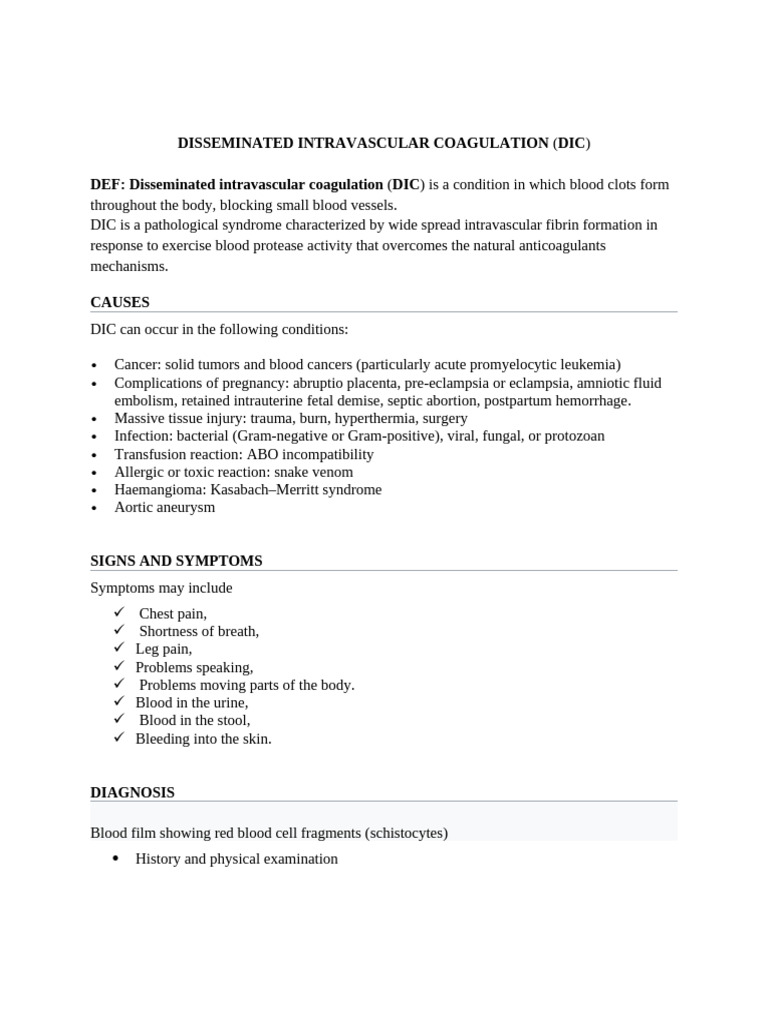 Disseminated Intravascular Coagulation | PDF | Coagulation | Tissue ...