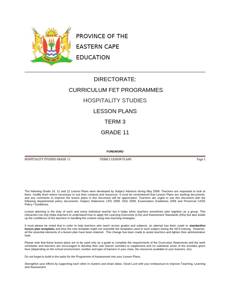 LP GR 11 Term 3 Hosp Studies | PDF | Menu | Learning