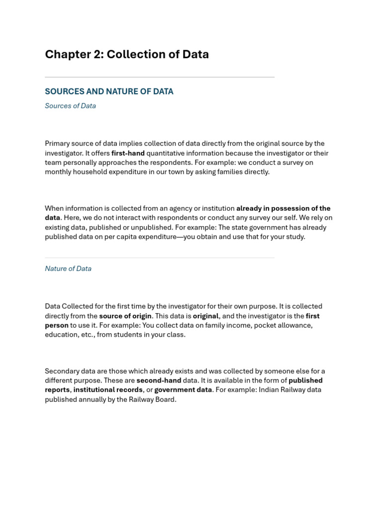 Collection of Data Notes (Class 11) | PDF | Questionnaire | Data