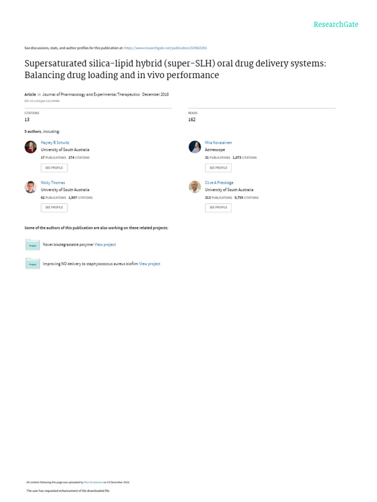 Supersaturated Silica-Lipid Hybrid Super-SLH Oral | PDF ...