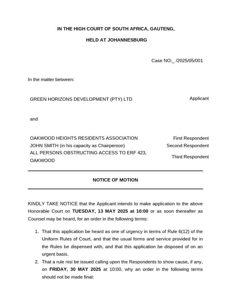 Application Proceedings - Notice of Motion - Scenario 2 Memo | PDF ...