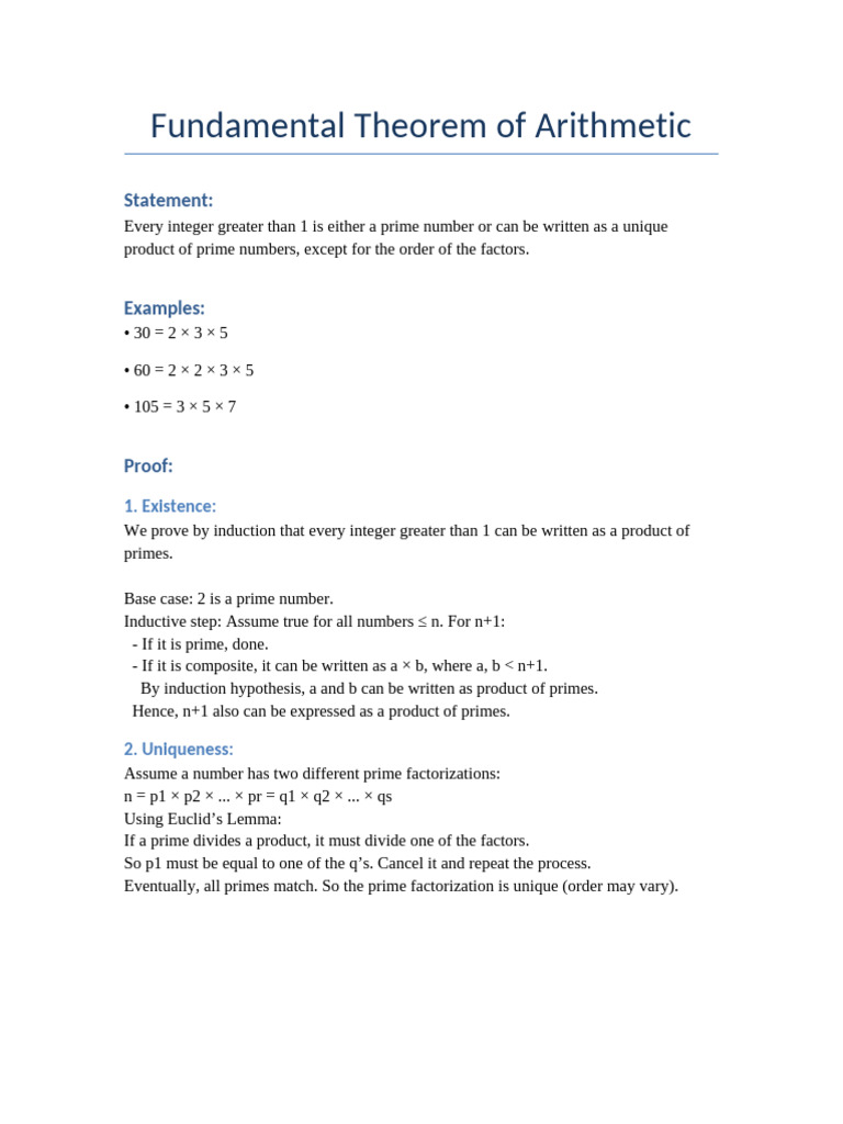 Fundamental Theorem of Arithmetic | PDF