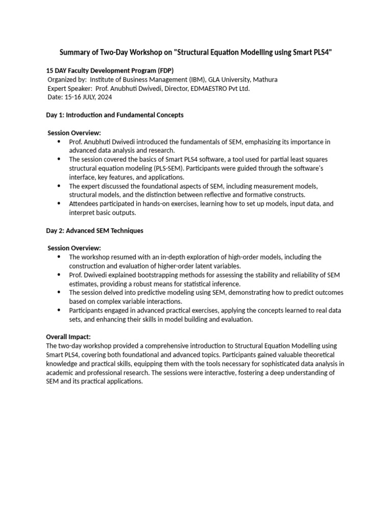 SEM Workshop Summary: Smart PLS4 Insights | PDF