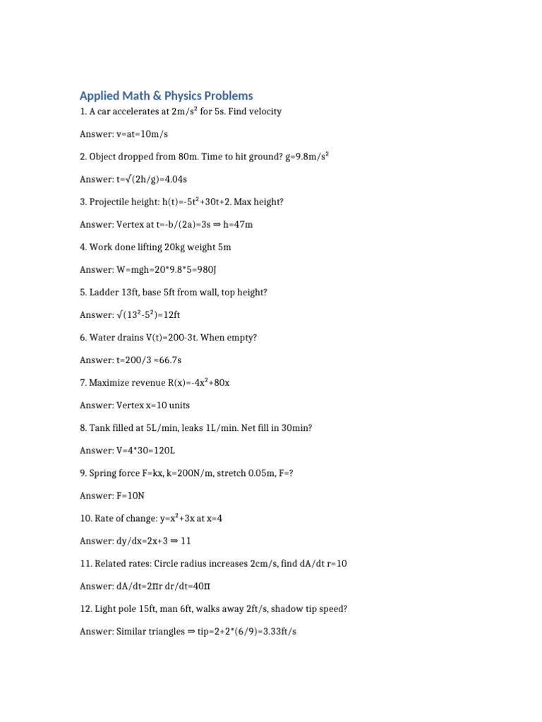 Applied Math Physics Problems | PDF