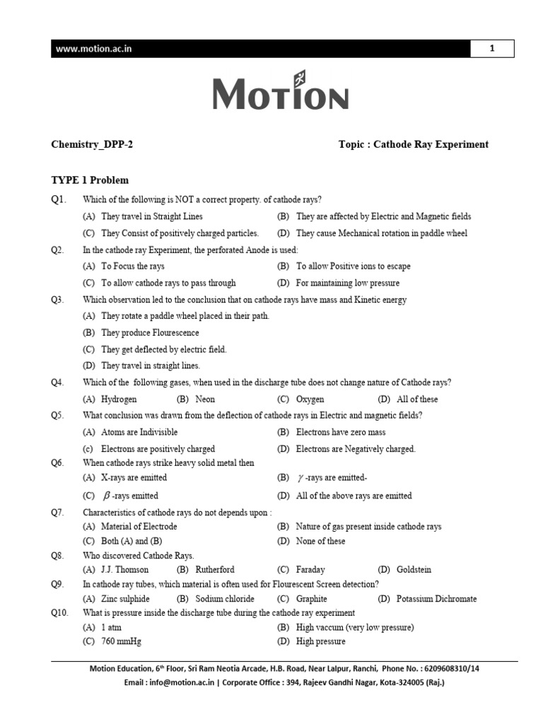 Atomic Structure DPP-2 Final | PDF | Cathode | Electron