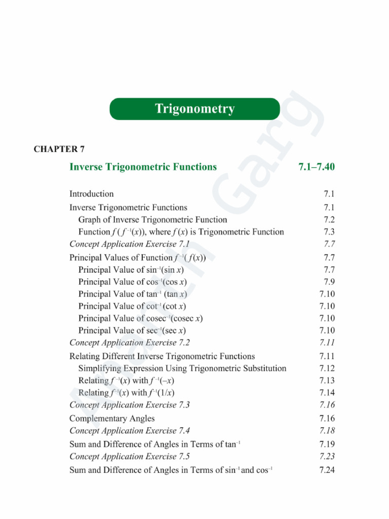 Inverse Trigonometric Functions Chapter | PDF