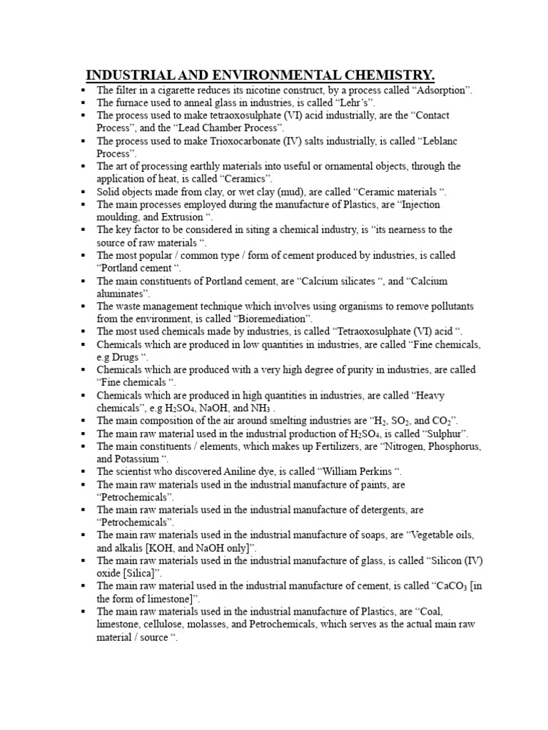 Industrial Chemistry Overview | PDF | Cement | Glasses