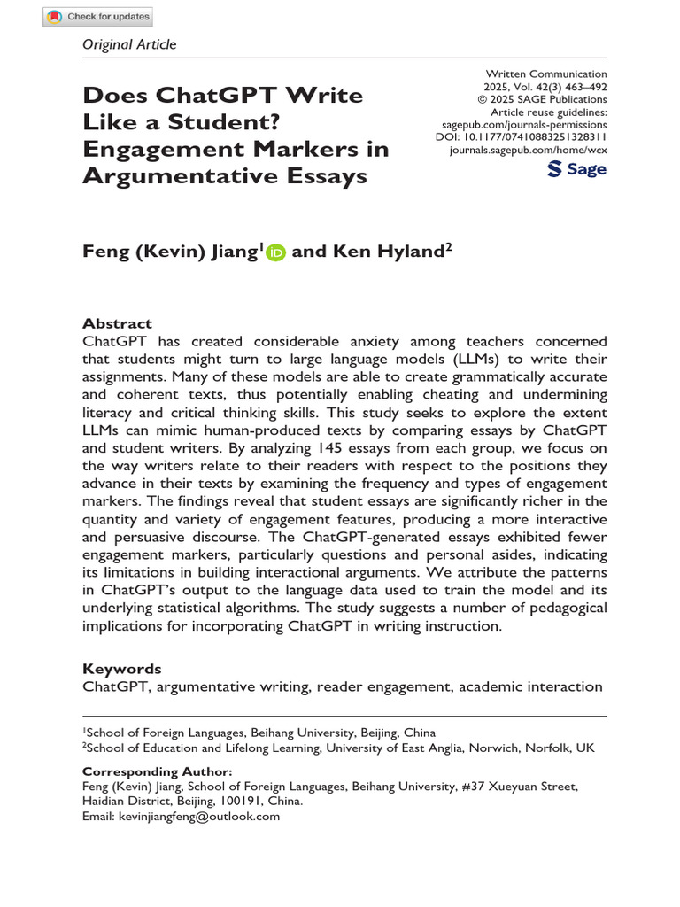 ChatGPT vs. Student Essays: Engagement Analysis | PDF | Artificial ...