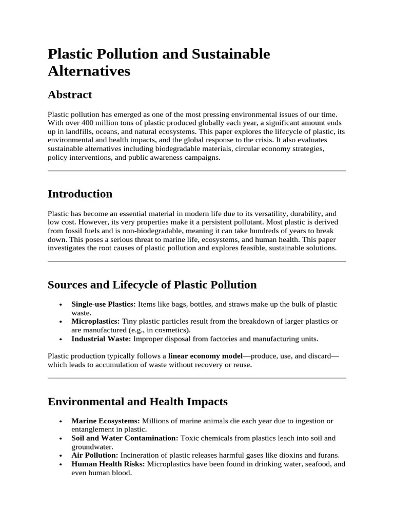 Plastic Pollution and Sustainable Alternatives | PDF | Plastic | Pollution