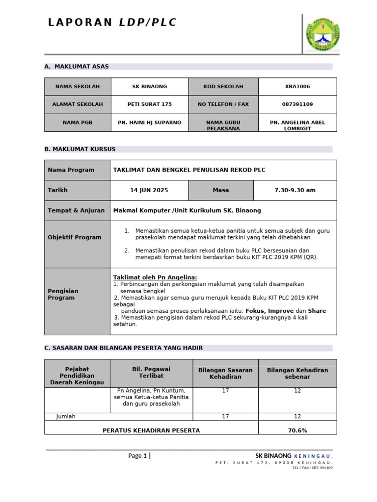 Laporan PLC LDP Ketua Panitia | PDF
