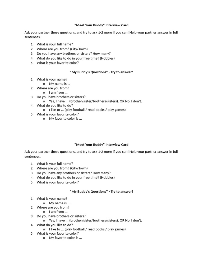 Buddy Interview Questions Guide | PDF