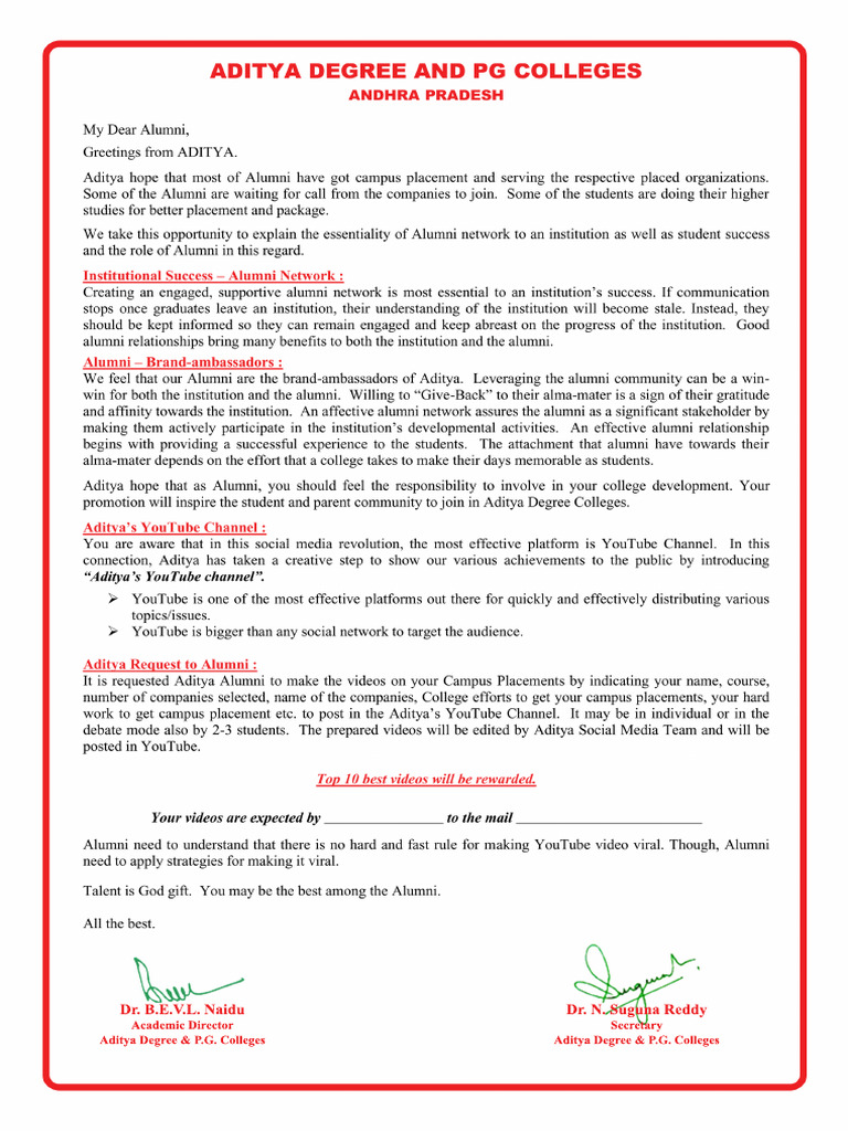 Letter To Alumni On Youtube Channel 04 | PDF