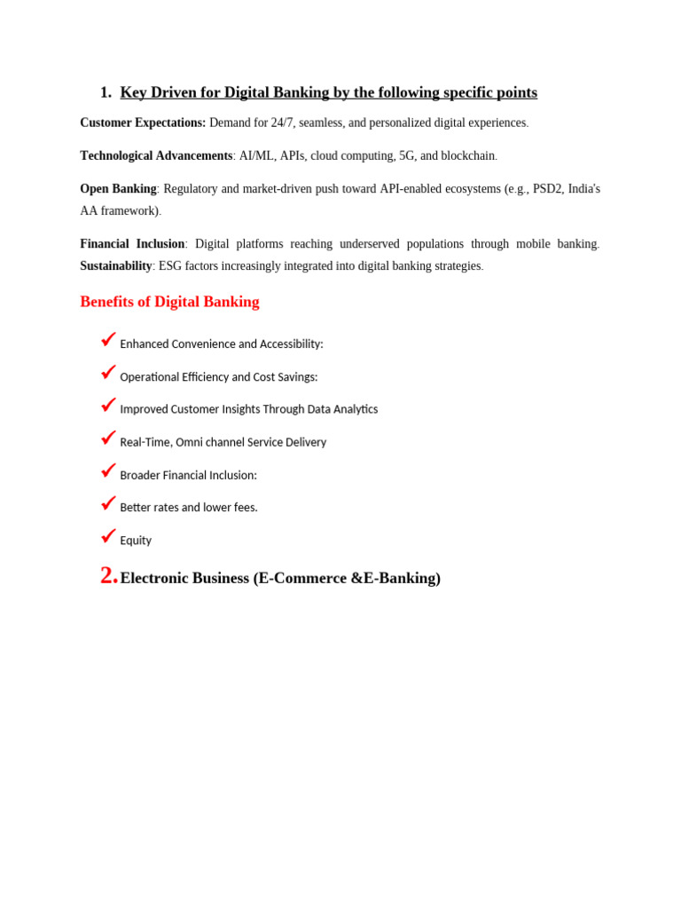 Key Driven For Digital Banking by The Following Specific Points | PDF
