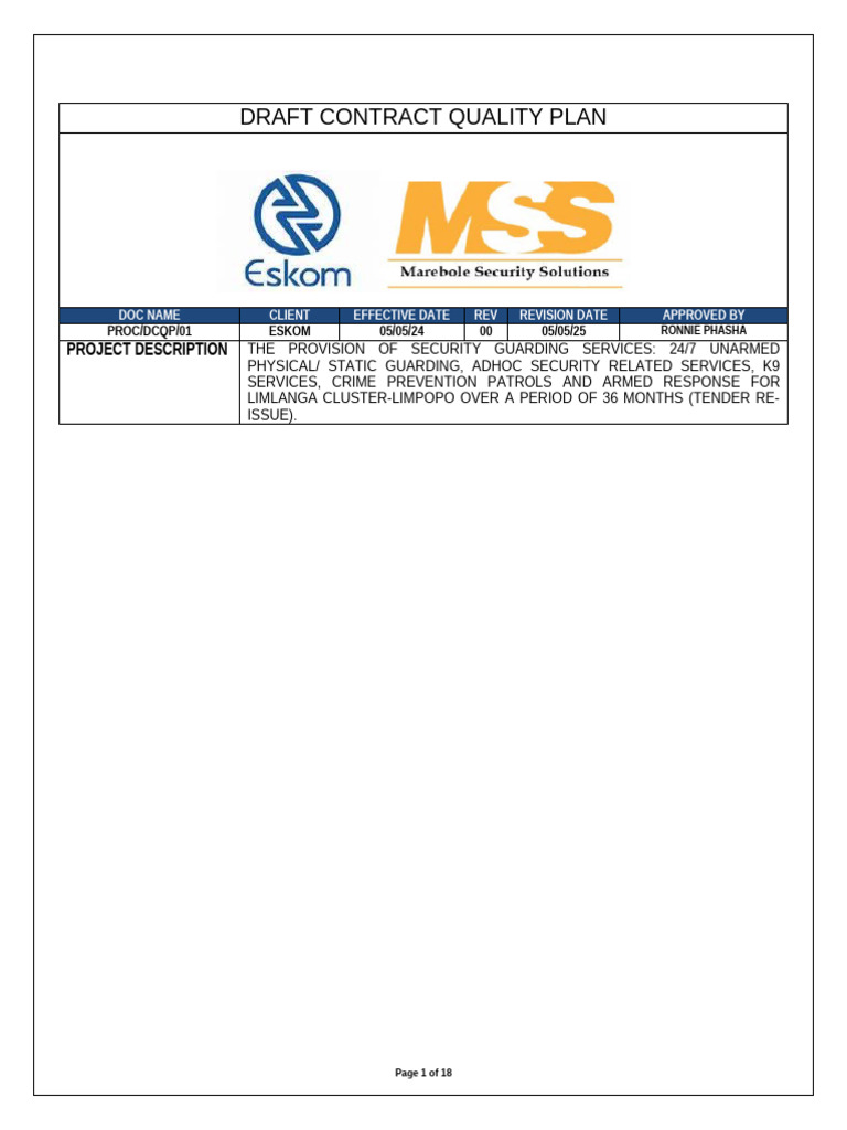 Draft Contract Quality Plan | PDF | Quality Assurance | Audit