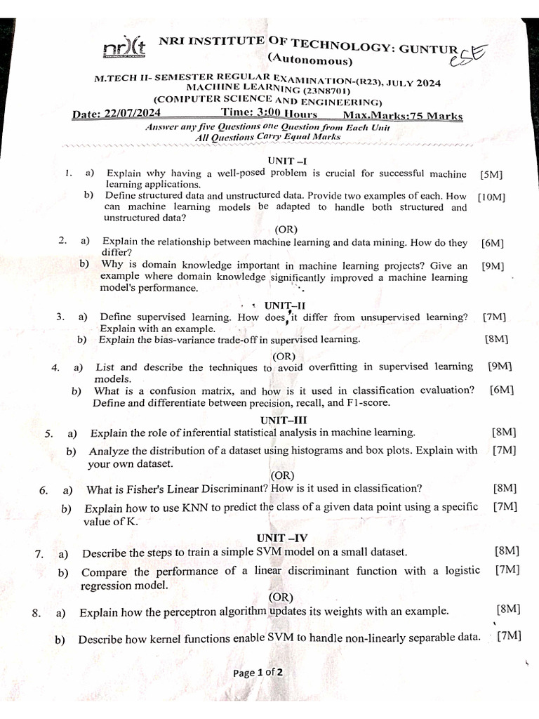 Mtech 1-2 End Sem Question Papers | PDF
