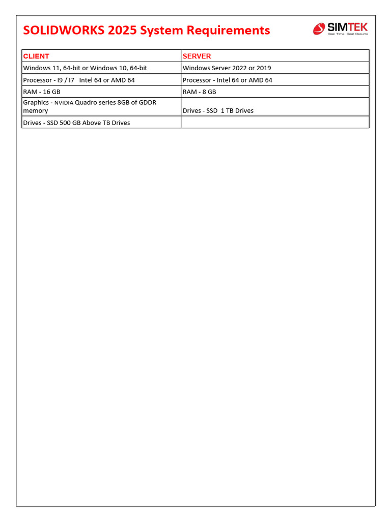 SOLIDWORKS 2025 System Requirements | PDF