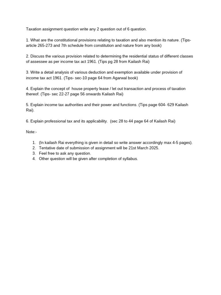 Taxation Question For Assignment | PDF