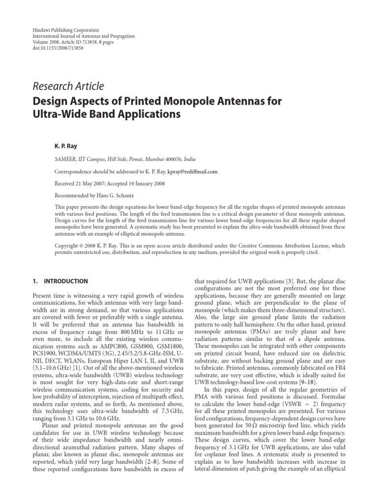 Printed Monopole Antennas for UWB | PDF | Antenna (Radio) | Ultra Wideband