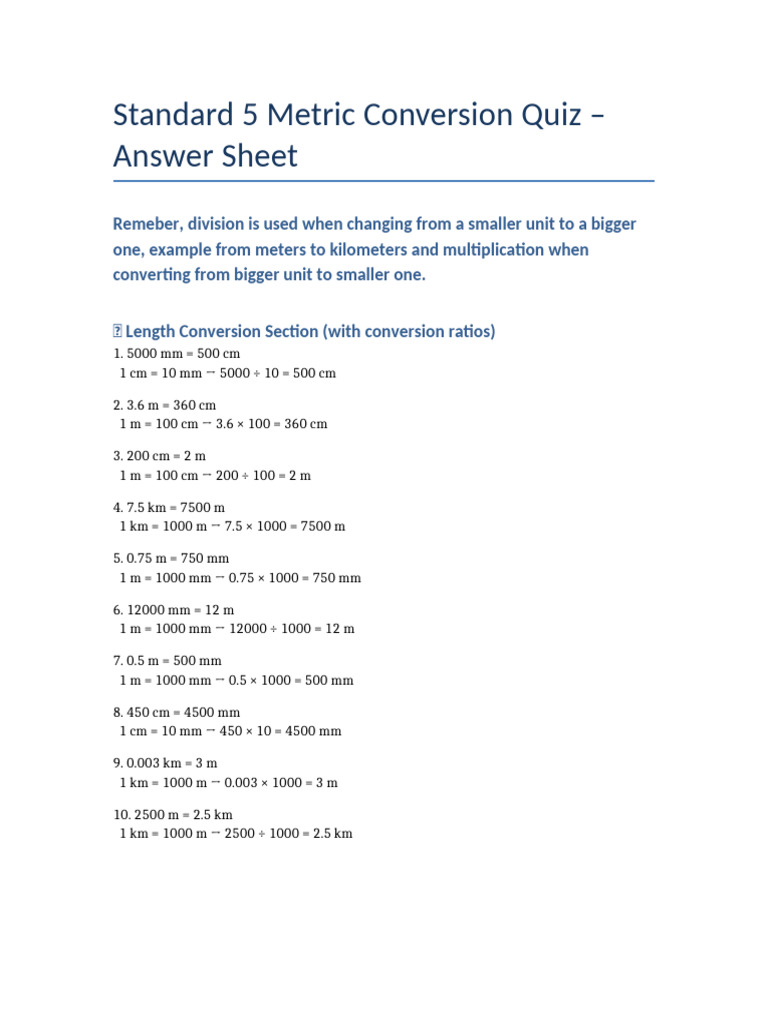Metric Conversion Practice Quiz | PDF