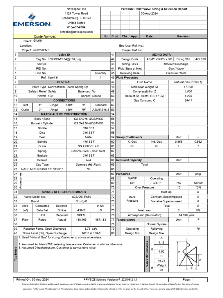 Pressure Relief Valve Sizing Report | PDF | Pressure | Valve
