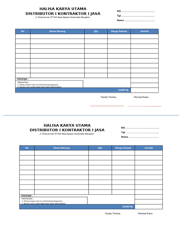 Contoh Template Nota Toko Komputer Percentakan Word 3 2 | PDF
