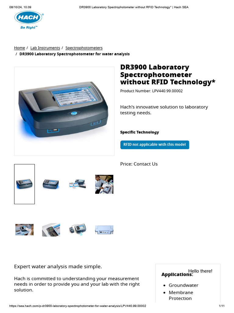 DR3900 Laboratory Spectrophotometer Without RFID Technology - Hach SEA | PDF | Spectrophotometry ...