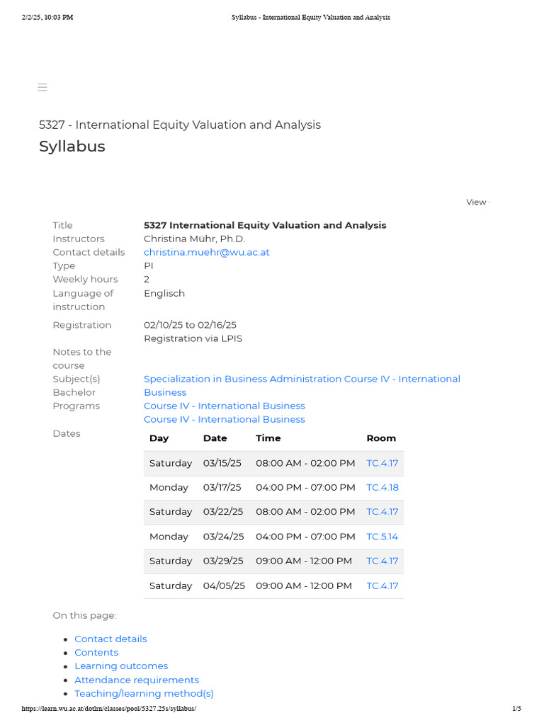 Syllabus - International Equity Valuation and Analysis | PDF ...