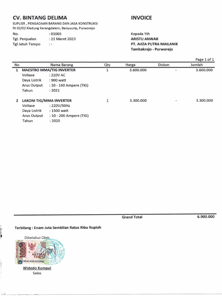 Invoice Mesin Las | PDF