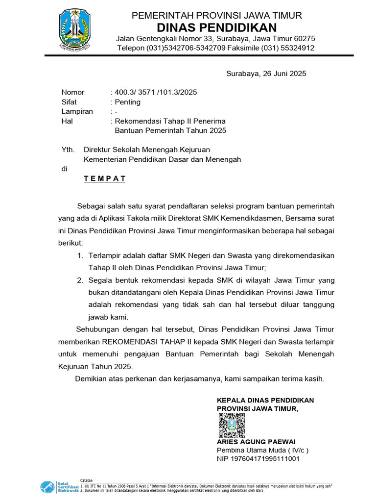 Rekomendasi SMK Bantuan Pemerintah 2025 | PDF